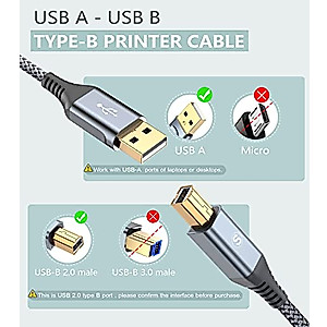 MAXGROUP Printer Cable 6ft, USB 2.0 Printer Cable USB-A to USB-B Cable, High Speed Nylon Braided USB Midi Cable Scanner Printer Cord for HP Canon Dell Epson Brother Lexmark Xerox Samsung Piano DAC