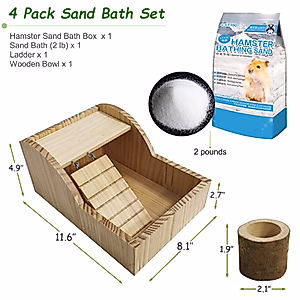 Hamiledyi Hamster Sand Bath Kit, Wooden Bathing Sand Container with Ladder Chinchilla Digging Sand Bathtub Small Animals Sandbox for Dwarf Syrian Mice Mouse Gerbils Hedgehog Lemming