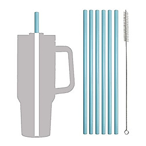 Replacement Straws for 40oz Travel Tumbler,6 Pack Reusable Silicone Straws with Cleaning Brush Compatible with Water Jug(Blue)