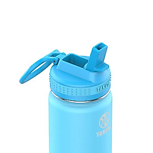 Takeya Actives Kids Insulated Stainless Steel Kids Water Bottle with Straw Lid, 14 oz, Atlantic Blue