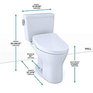 TOTO MW7463056CEMFGA.10#01 Drake WASHLET Two-Piece Dual Universal Height with 10 Inch Rough-in DYNAMAX Tornado Toilet with Auto Flush S550e Bidet Seat, 1.28 and 0.8 GPF, Cotton White