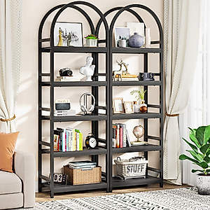Tribesigns 5-Tier Open Bookshelf, 74.4" Industrial Arched Bookcase Storage Shelves with Metal Frame, Farmhouse Storage Rack Tall Standing Bookshelves for Bedroom, Living Room, Home Office