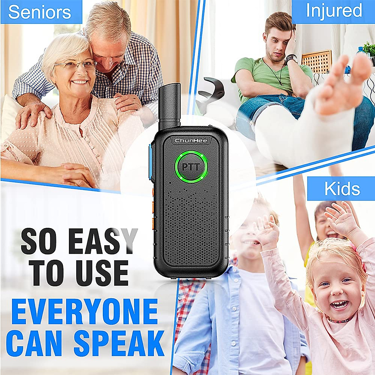 ChunHee Wireless Intercom System for Home-Home Intercom System for Elderly/Kids/Pregnant-Wireless Office Intercom Two Way Radio Room to Room Communication System-for Hiking/Camping/Vocation, 2 Pack