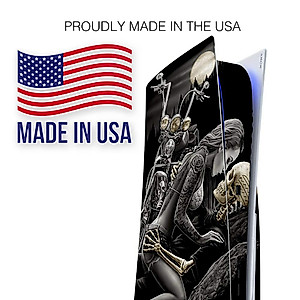 ITS A Skin Skins Compatible with Sony Playstation 5 Console Disc Edition - Protective Decal Overlay Stickers wrap Cover - Biker Skeleton Full Moon Tattoo