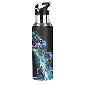 Dinosaur Water Bottle with Straw Lid Thermos Kids Insulated Stainless Steel Water Flask 20 Oz Dinosaur with Sparkling