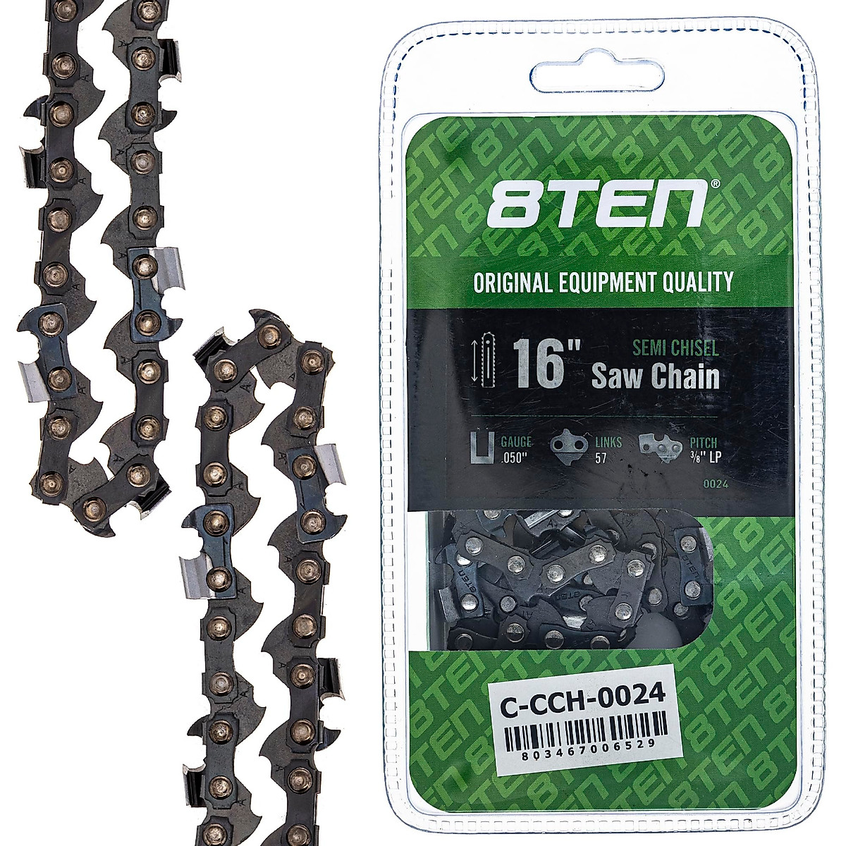 8TEN Chainsaw Guide Bar and 2 Chains For Husqvarna Echo Poulan 3516AVX 91VXL057G 160SDEA041 16 inch .050 .375 57DL