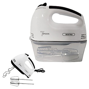 BEGTRO-7 Speed,hand mixer, Domestic Kitchen Egg beater/Spiralizer vegetable chopper Bread flour dough whisk electric hand whisk, Professional food chopper white with, Snap-on lid