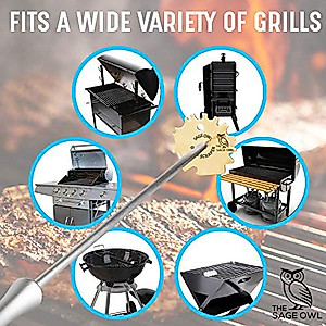 The Sage Owl Grill Scraper Cleaning Tool with Long Handle - for Hot Grates. Brass 5 in 1 Grill Cleaner with a 17" Long Handle, Works with Most Any Design, Brand and Style of Grill