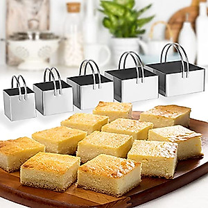 HUINF Biscuit Cookie Cutter Set, Stainless Steel 5 Pieces Square Cookie Cutters with Handle, Square-Shaped Molds Professional Kitchen Dough Tools for Baking