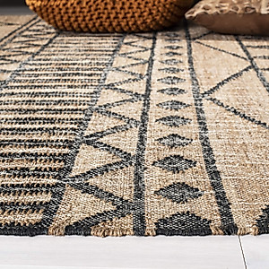 SAFAVIEH Kilim Collection Area Rug - 8' x 10', Natural & Charcoal, Handmade Flat Weave Jute, Ideal for High Traffic Areas in Living Room, Bedroom (KLM752A)