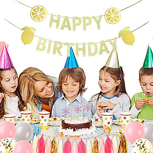 KUNGOON Lemon Happy Birthday Banner, Lemonade Birthday Party Decorations, 7 inches x 5.9 inches, Yellow