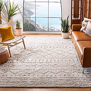 SAFAVIEH Arizona Shag Collection 8' x 10' Ivory/Beige ASG741A Moroccan Non-Shedding Living Room Bedroom Dining Room Entryway Plush 1.6-inch Thick Area Rug