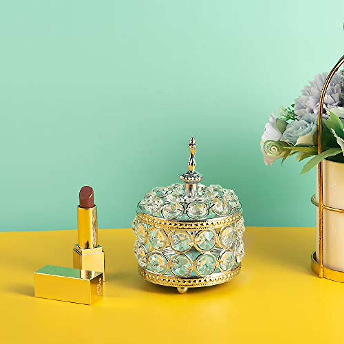 Feyarl Crystal Jewelry Box Trinket Organizer Earrings Rings Box Treasure Box Storage Keepsake Mirror Surface with Lid for Valentine Wedding Dresser Room Deco Christmas Birthday Gift(Silver)