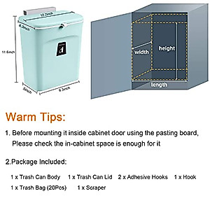 2.4 Gallon Kitchen Compost Bin for Counter Top or Under Sink, Hanging Small Trash Can with Lid for Cupboard/Bathroom/Bedroom/Office/Camping, Mountable Indoor Compost Bucket (Blue)