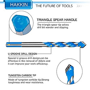 Hakkin 12 Pcs Masonry Drill Bits Set, 3mm - 12mm Concrete Drill Bits Set for Cement Glass Wall Brick Wood, Metric System Tungsten Carbide Tip Triangle Alloy Industrial Strength with Storage Case(Blue)