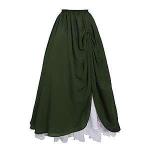 Vibsion Womens Renaissance Victorian Costume Medieval Dress Trumpet Sleeve Plus Size Ren Faire Shirt and Skirt S/M