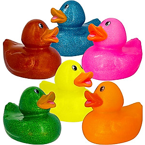 The Dreidel Company Giant Glitter Rubber Duck Toy with Sound Assortment Duckies for Kids, Bath Birthday Gifts Baby Showers Summer Beach and Pool Activity, 6" (3-Pack)