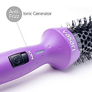 Professional Heated Volume Brush 1 1/2 Inch for Fine to Medium Hair | Large Ionic Ceramic Barrel for Creating Loose Curls and Volume | Hot Round Brush Tangle-Free Tech by Vasari | NOT A Hair Dryer