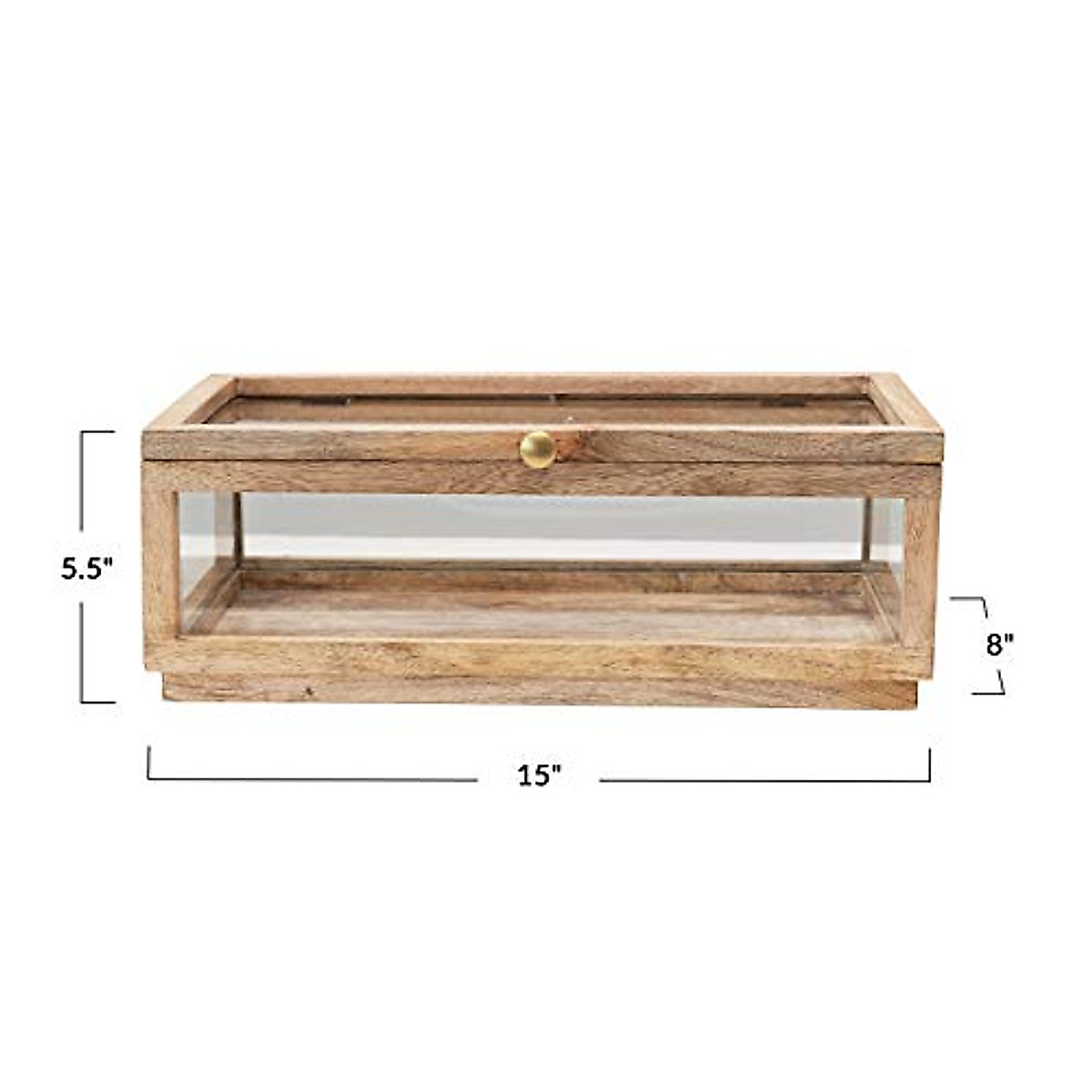 Creative Co-Op Mango Wood & Glass Display Lid Storage Box, Natural