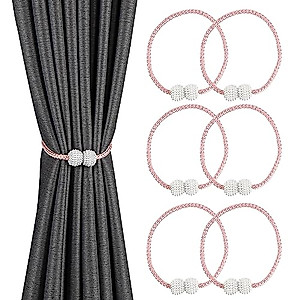 SHIDOW Curtain Tiebacks, Magnetic Curtain Ties, Pearl Curtain Tie, Curtain Tieback Buckle, for Living Rooms, Bedrooms, Kitchens, Restaurants, Bathrooms, Homes, and Offices（6 Pack (Pink)