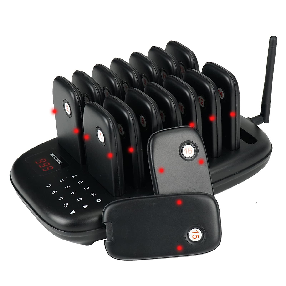 Retekess TD175 Restaurant Pager System,Pagers for Restaurants,Vibration Only,7 Call Modes,1640ft Long Range,16 Buzzers for Restaurant, Food Truck, Church Nursery