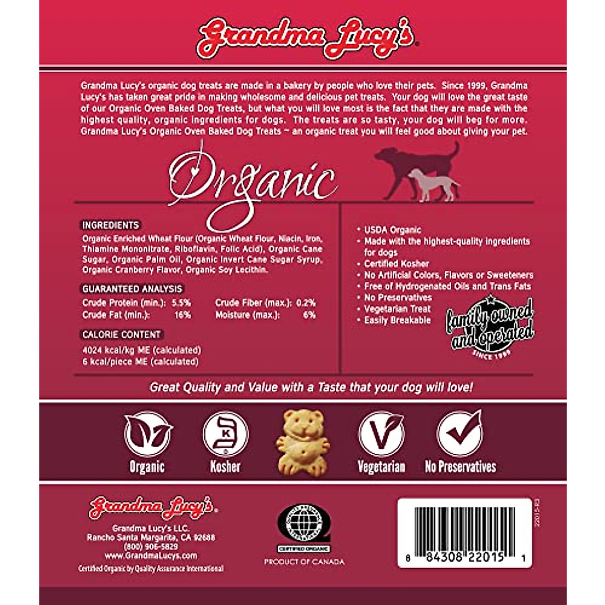Grandma Lucy's Organic Oven Baked Dog Treats - Cranberry, 14 oz