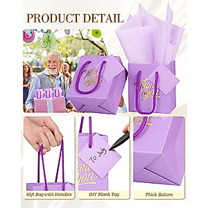 EQOREIIN 50 Pcs Purple Small Gift Bags with Handles 4 x 2.75 x 4.5 Inches Mini Thank You Gift Bags Party Favor Bags Kraft Paper Bags Bulk for Mother's Day Baby Shower Birthday(Purple)