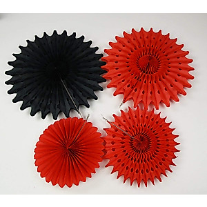 Mickey Mouse Birthday Party Decorations Black History Month Party Decorations Minnie Mouse Birthday 7pcs Yellow Red Black Tissue Paper Fans for Mickey Mouse 1st Birthday Decorations/Spain Decorations