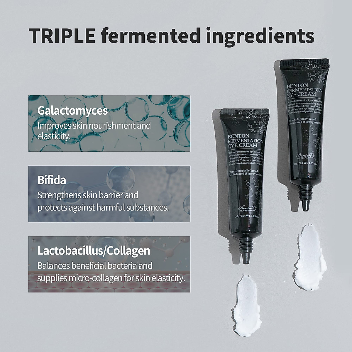 BENTON Fermentation Eye Cream 30g (1.05 oz.) - Galactomyces & Bifida Ferment Anti-Wrinkle Eye Treatment Cream, Dark Circles & Puffiness & Under Eye Bags