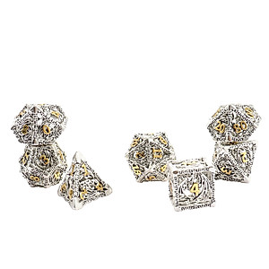 DDFE New Hollow Metal DND Dice 7Pcs Set for Dungeons and Dragons RPG MTG Table Games D&D Pathfinder Shadowrun and Math Teaching,d and d Game Dice with Gift Box,Great DND Gifts