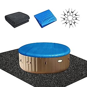 74" X 72" Hot Tub Mat with 96" Dia Hot Tub Cover-10pcs Stainless Steel Clips Outdoor Indoor Spa Hot Tub Protective Floor Mat, Water-Absorbent Anti-Slip Mat for Inflatable Hot Tub Outdoor Spa