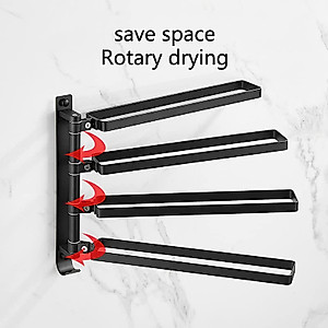 Kindream Swivel Towel Rack Bathroom 13inch Hand Towel Bar Bathroom Swing Hanger Towel Rack Holder Matte Black Finish, Wall Mounted, 3-Arm