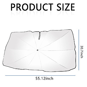IHOTDER Cool Windshield Sun Shade Umbrella - New Titanium Silver Reflector Blocks 99% of UV Through Automotive Glass - Summer Car Essential Windshield Cover with Opening Design, 55.12*30.7*0.3inch