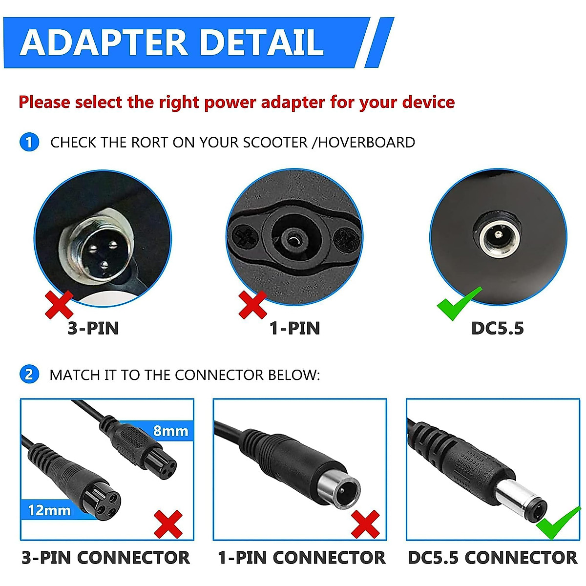 12V Charger for Razor Power Core 90, Electric Scooter Charger Replacement Razor Power Core E90 E95 95, EPunk, XLR8R, Electric Scream Machine, Kids Ride On Toys
