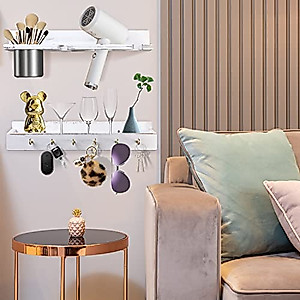 2 Layer Hair Dryer Holder, SHEGATO Wall Mounted Hair Tool Organizer, Hair Dryer and Styling Tool Holder, Wooden Blow Dryer Holder, Bathroom Countertop Storage for Curling Iron, Hair Straightener.