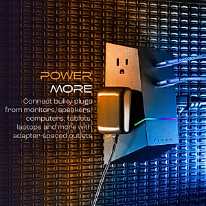 Titan 4-Outlet Surge Protector, LED Full Spectrum Color-Select, Outlet Extender, USB-A/USB-C, Compatible with Power Gaming PC, Laptop, Computer Setup, PS4, PS5, Xbox, Black, 50268