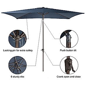 COBANA 6.6 x 9.8ft Rectangular Patio Umbrella, Outdoor Table Market Umbrella with Push Button Tilt/Crank, Dark Blue