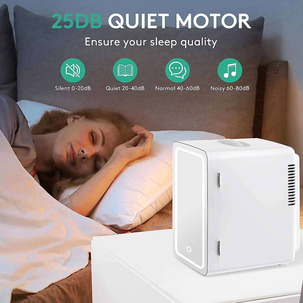 PERSONAL CHILLER Mini Fridge, 6L Skincare Fridge with LED Makeup Mirror, Portable Cosmetic Mini Fridge for Refrigerating Makeup, Snacks, Bedroom Vanity, Office, White