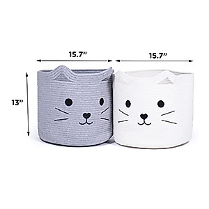 Humble Crew, Ivory and Grey Set of 2 Cotton Cat Rope Baskets with Handles
