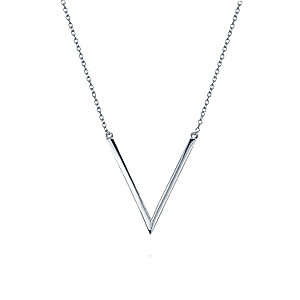 Minimalist Geometric Chevron Thin Tube V Pendant Necklace For Women For Teen .925 Sterling Silver