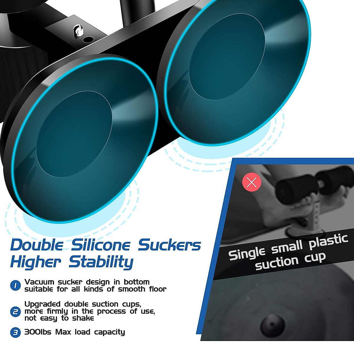 Sit Up Assistant Device Bar for Floor, Portable Sit Up Exercise Equipment with 2 Strong Suction Cups and Adjustable Foot Holder, Abs Master for Home Workout, Black