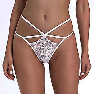 Xlndsoea Women's Sexy Cross Strap G-Strings Low Rise Lace Thong Panties Soft Exotic Underwear Pack of 5