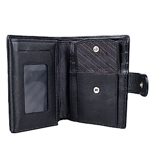 Genuine Stingray Leather Business Window Card Men Black Bifold Snap Coin Wallet