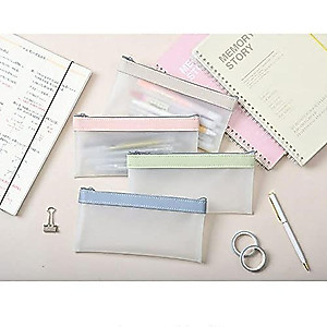 Pencil Case Set, Clear Pencil Pouches, Zipper Pen Case Bag, Pencil Storage Pouch, Makeup Bag for Women, Portable Office Stationery Pouch for Students Adults,Creamy-White
