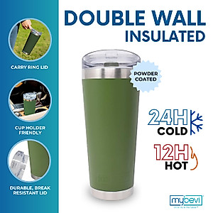 MyBevi Classic Premium Stainless Steel Tumbler with 12-Hour Temperature Control, Tritan Lid, and BPA-Free Construction | Army Green, 26 oz