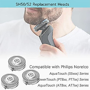 SH50 Replacement Heads Fit for Philips Norelco Series 5000 Electric Shaver, Razor Blades Phillips (S5xxx), AquaTouch PowerTouch (PT8xx, PT7xx), 3.0 Count