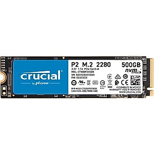 Crucial P2 500GB 3D NAND NVMe PCIe M.2 SSD Up to 2400MB/s - CT500P2SSD8