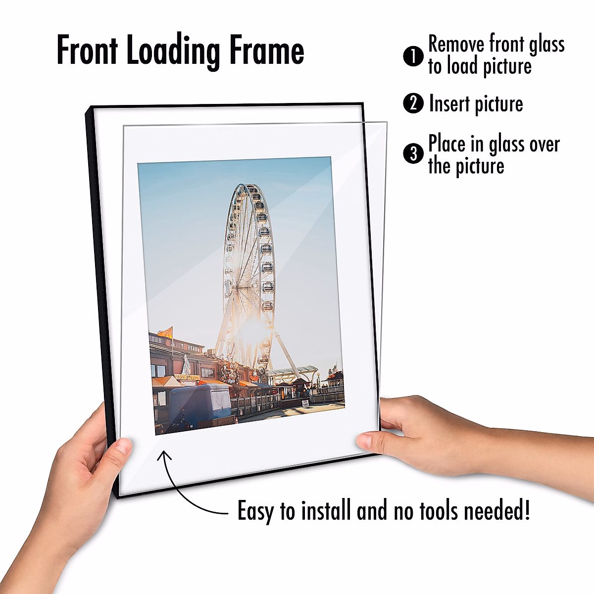 Americanflat Front Loading 11x14 Picture Frame with Shatter-Resistant Glass - Set of 3 - Use as 8x10 Frame with Mat - Metropolitan Collection - Photo Frame for Wall Display - Black