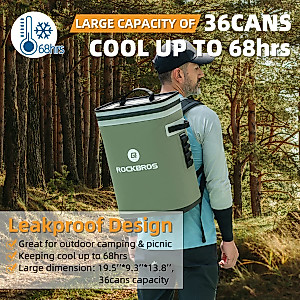 ROCKBROS Backpack Cooler Leak-Proof Soft Sack 36 Can Green