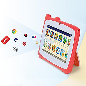 C idea 7 inch Kids Tablet, Android 12 Tablet for Kids with Kid-Proof Case 32GB+32GB Expandable Storage HD Dual Camera WiFi Children’s Tablet for Toddler Boys Girls Playing and Learning (Rose Red)
